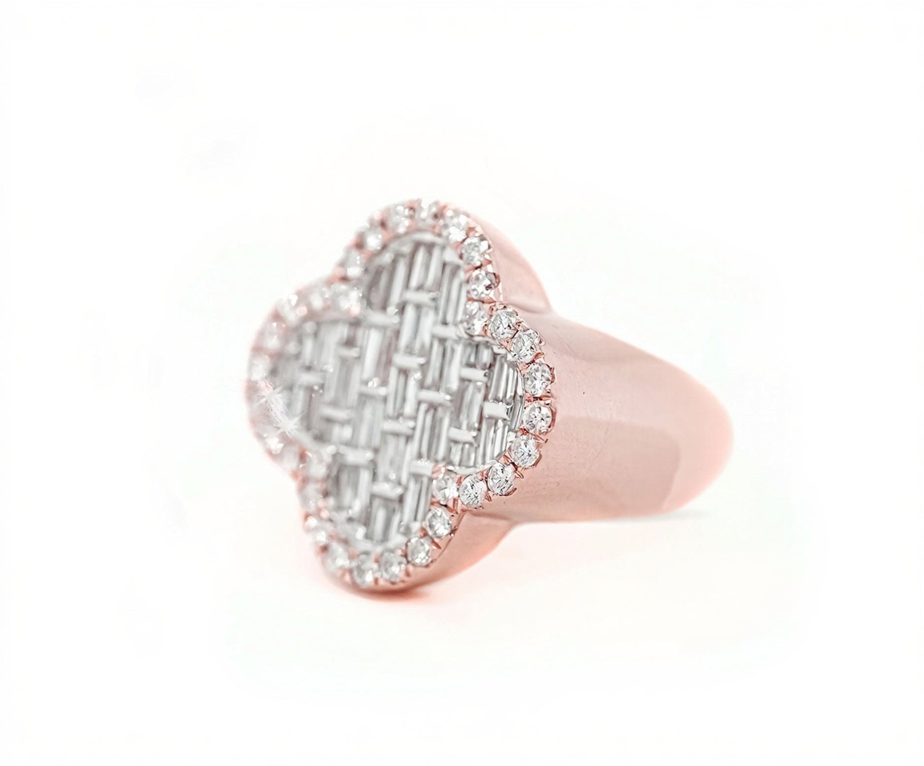 14k Clover-Shaped Diamond Ring with Emerald Cut Diamonds 1.65ct - Rings ...