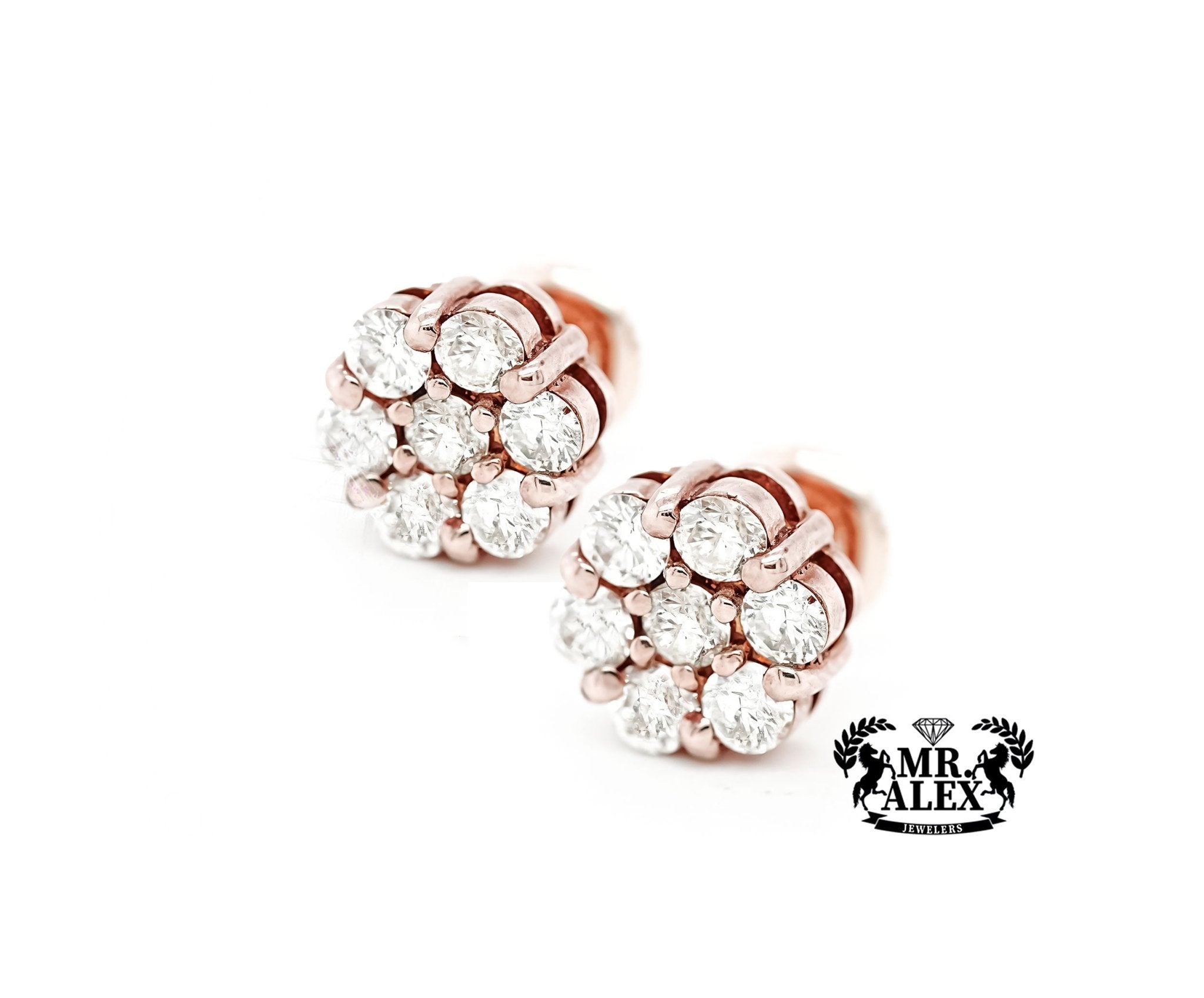 14k Round Cluster Design Diamond Earrings 1.30ct - Earrings | Mr. Alex ...