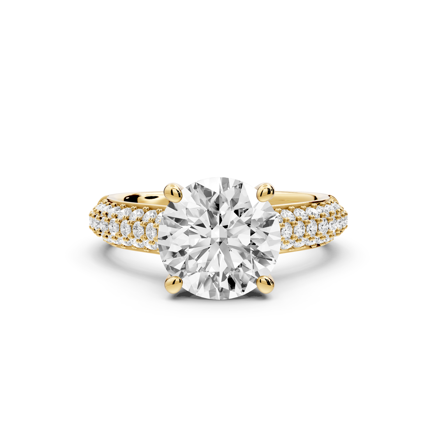 Camille - 2ct 14k yellow gold round Diamond hidden halo rollover pave ...
