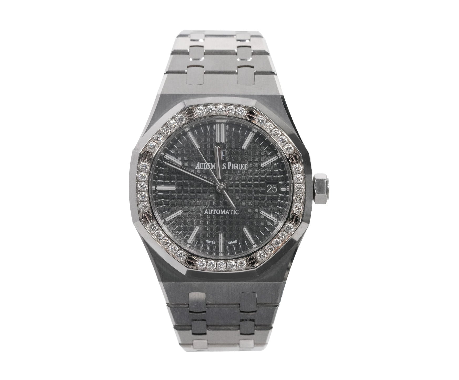 Audemars Piguet Royal Oak 37mm Stainless Steel Black Dial Diamond Bezel ...