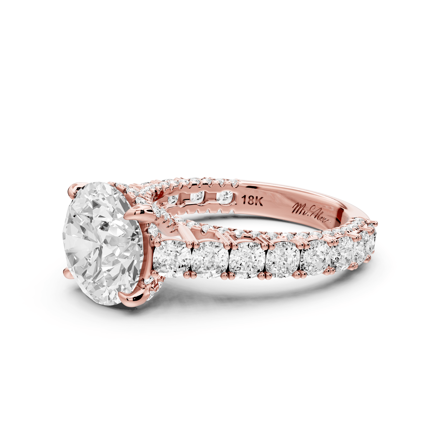 Ivy - 3ct 18k rose gold round Diamond Crown Cathedral Rollover Pavé ...