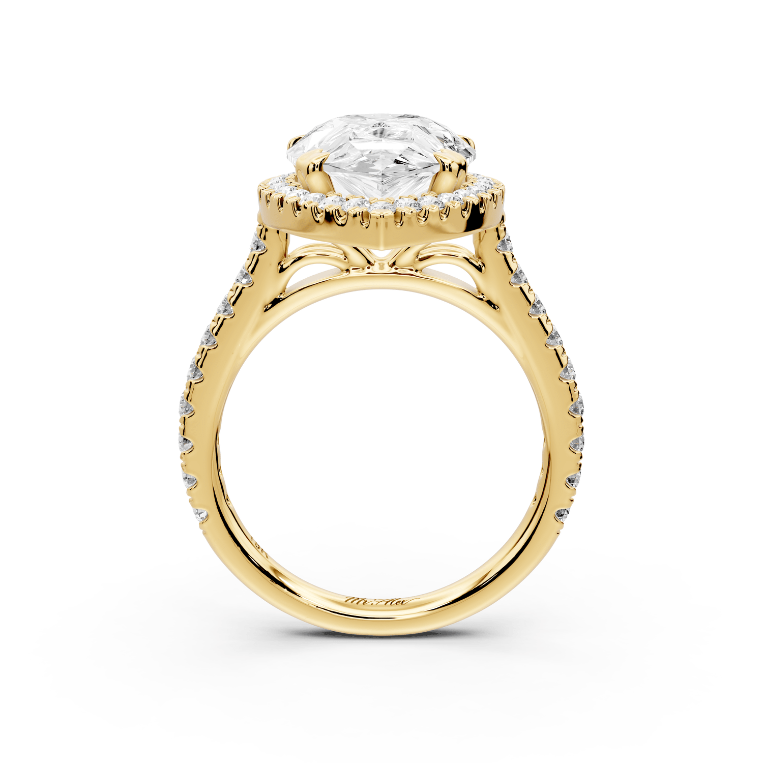 Marcella - 4ct 14k yellow gold pear halo double talon prong cathedral ...