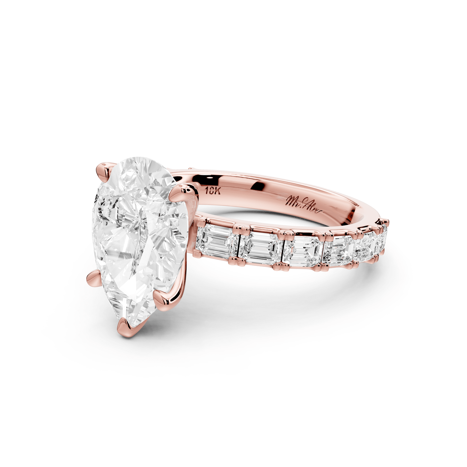 Nadia - 3ct 18k rose gold pear diamond with east-west emerald cut ...