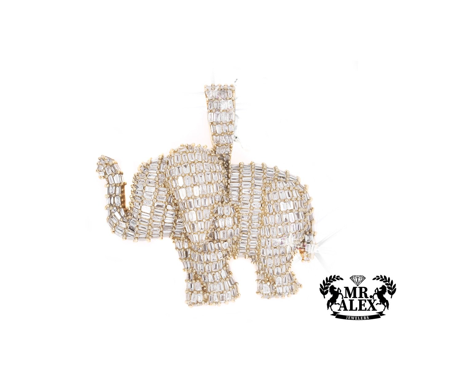 10K Baguette Diamond Elephant Pendant 3.50CT - Pendant | Mr. Alex Jewelry