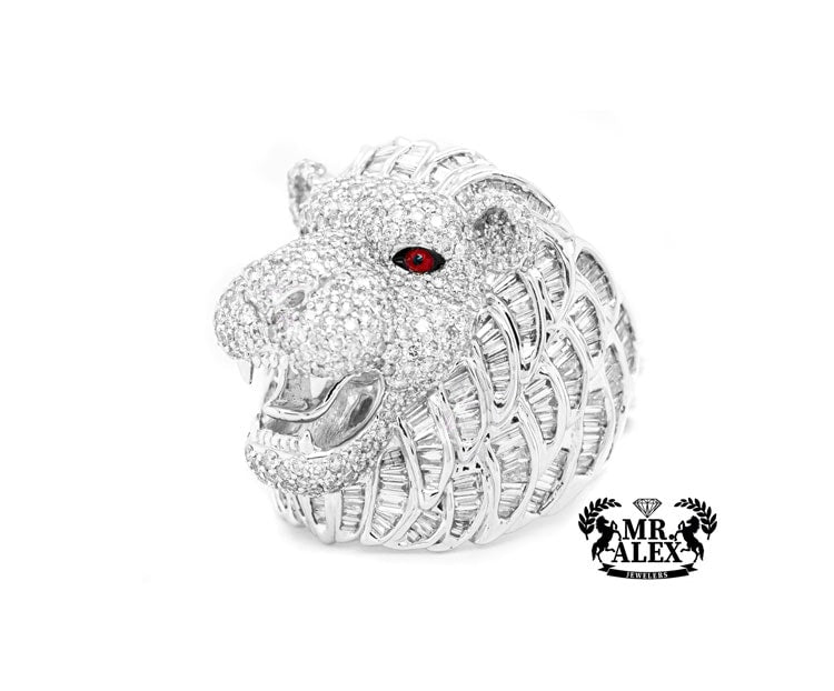 10K Big Lion Head Diamond Ring 5.75ct - Rings | Mr. Alex Jewelry