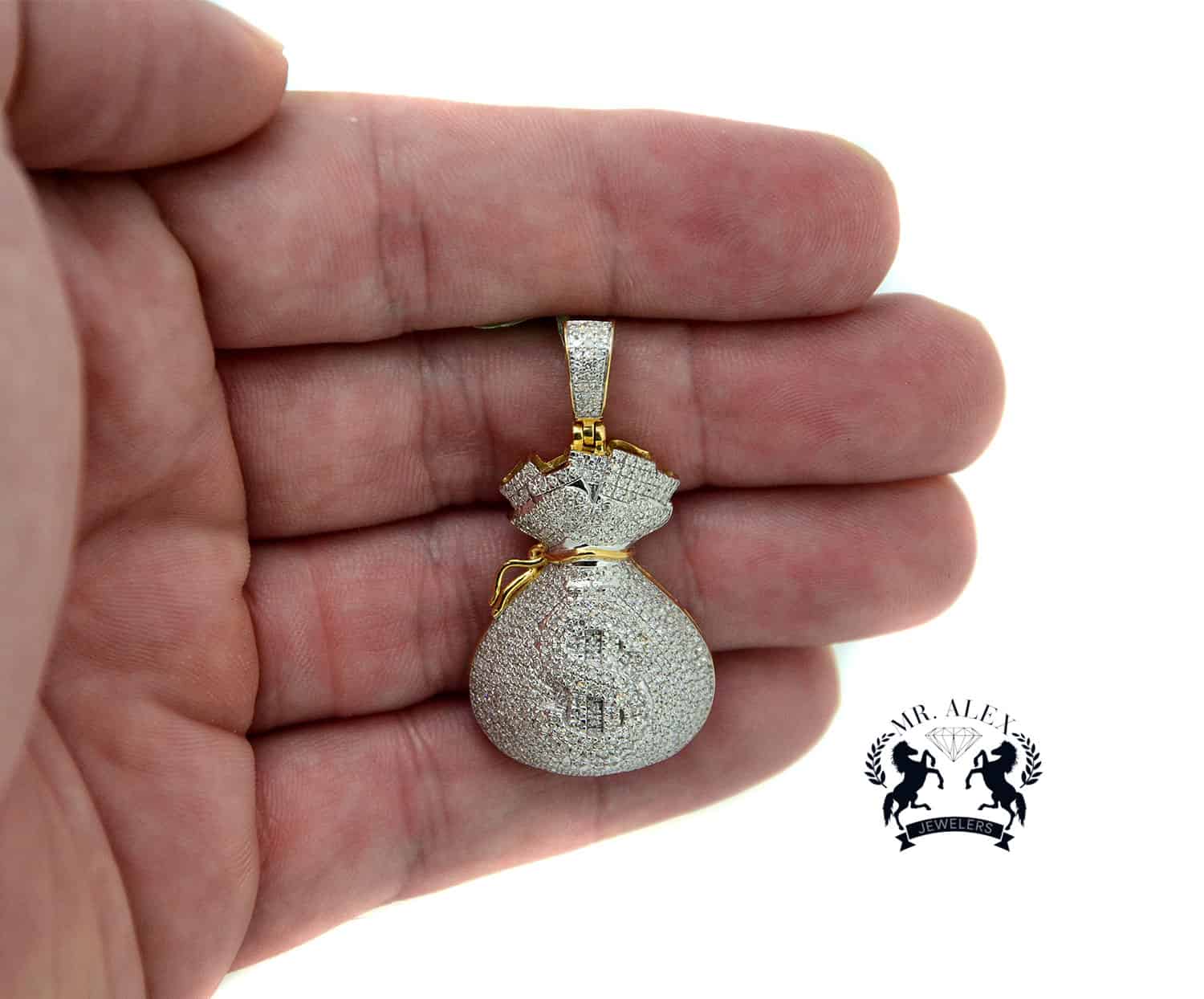 10k Diamond Money Bag Pendant 1.30ct Yellow Gold – Mr. Alex Jewelry