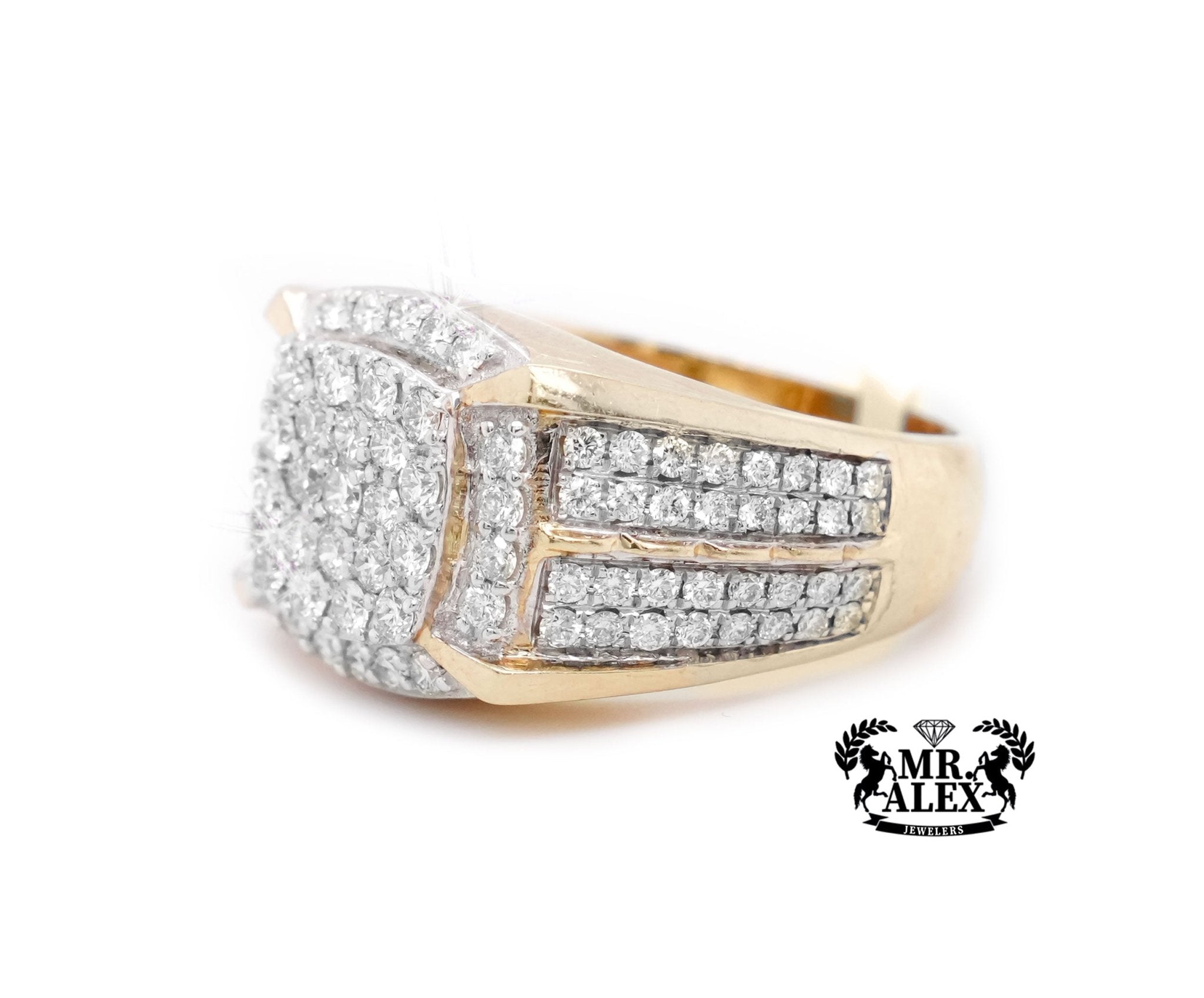 10K Gold Bold Rectangle Men's Diamond Ring 2.50ct - Rings | Mr. Alex ...