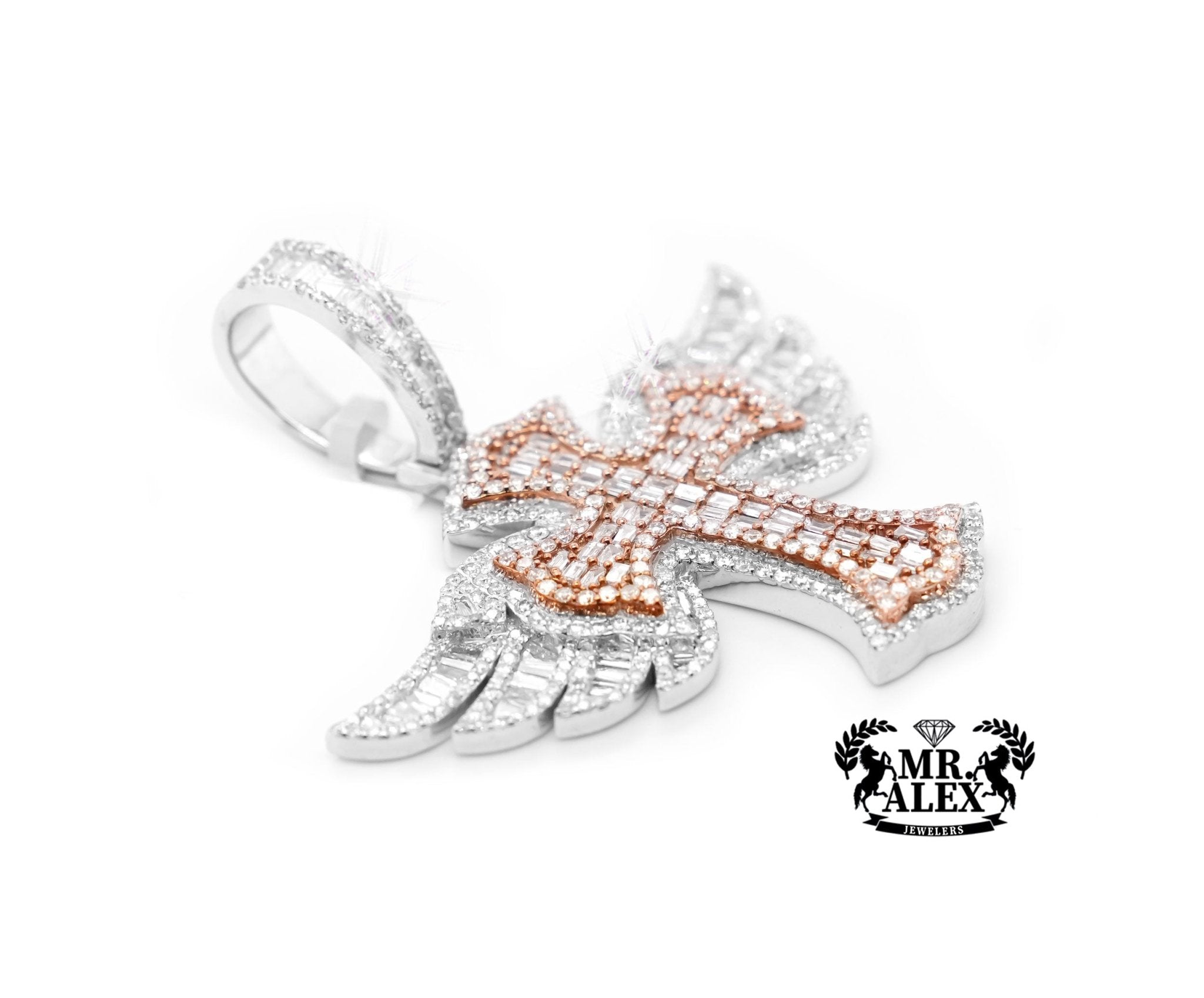 10K Gold Majestic Angel Wings Cross Pendant with 4.65ct – Mr. Alex Jewelry