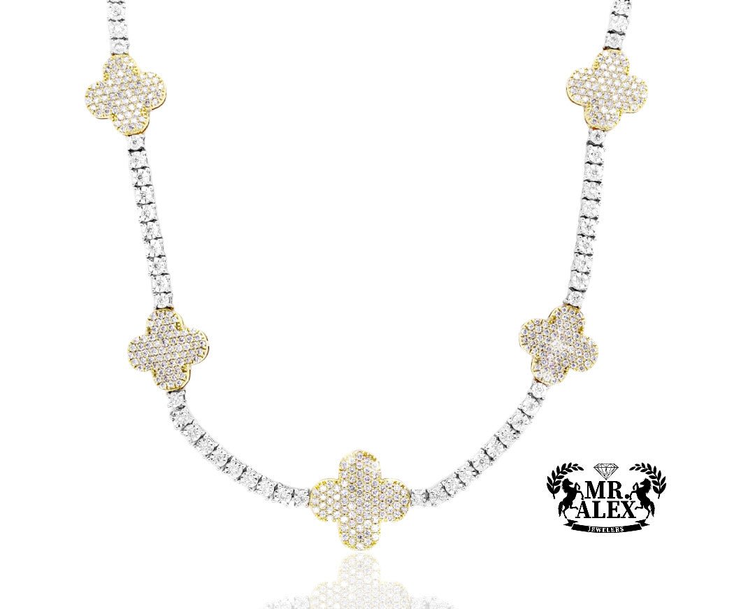10K Luxury Four Leaf Clover Tennis Chain 3.50ct - Necklaces | Mr. Alex ...