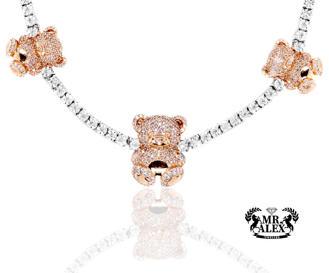 10K Luxury Triple Bears Tennis Chain 2.25ct - Mr. Alex Jewelry