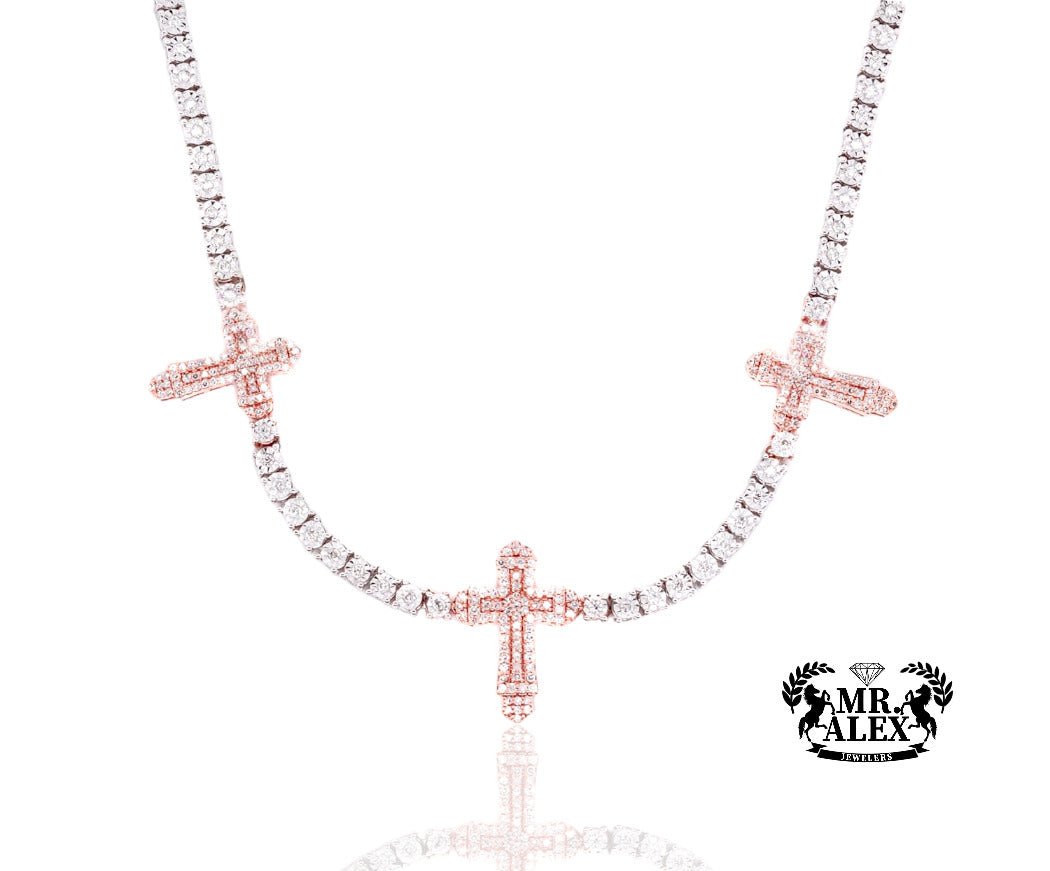 10K Luxury Triple Cross Tennis Chain 1.95ct - Necklaces | Mr. Alex Jewelry