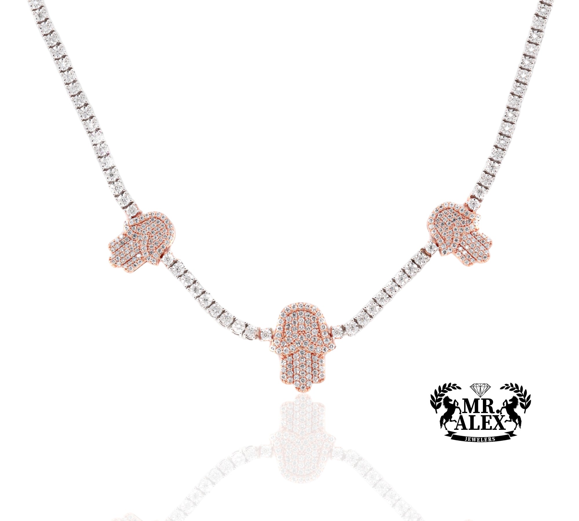 10K Luxury Triple Hamsa Tennis Chain 2.90 CT - Mr. Alex Jewelry