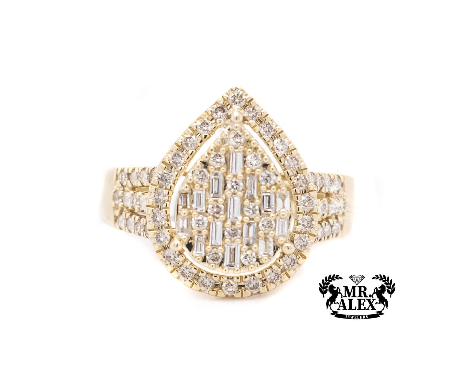 14K Baguette Pear Shape Diamond Ring 0.85ct - Rings | Mr. Alex Jewelry