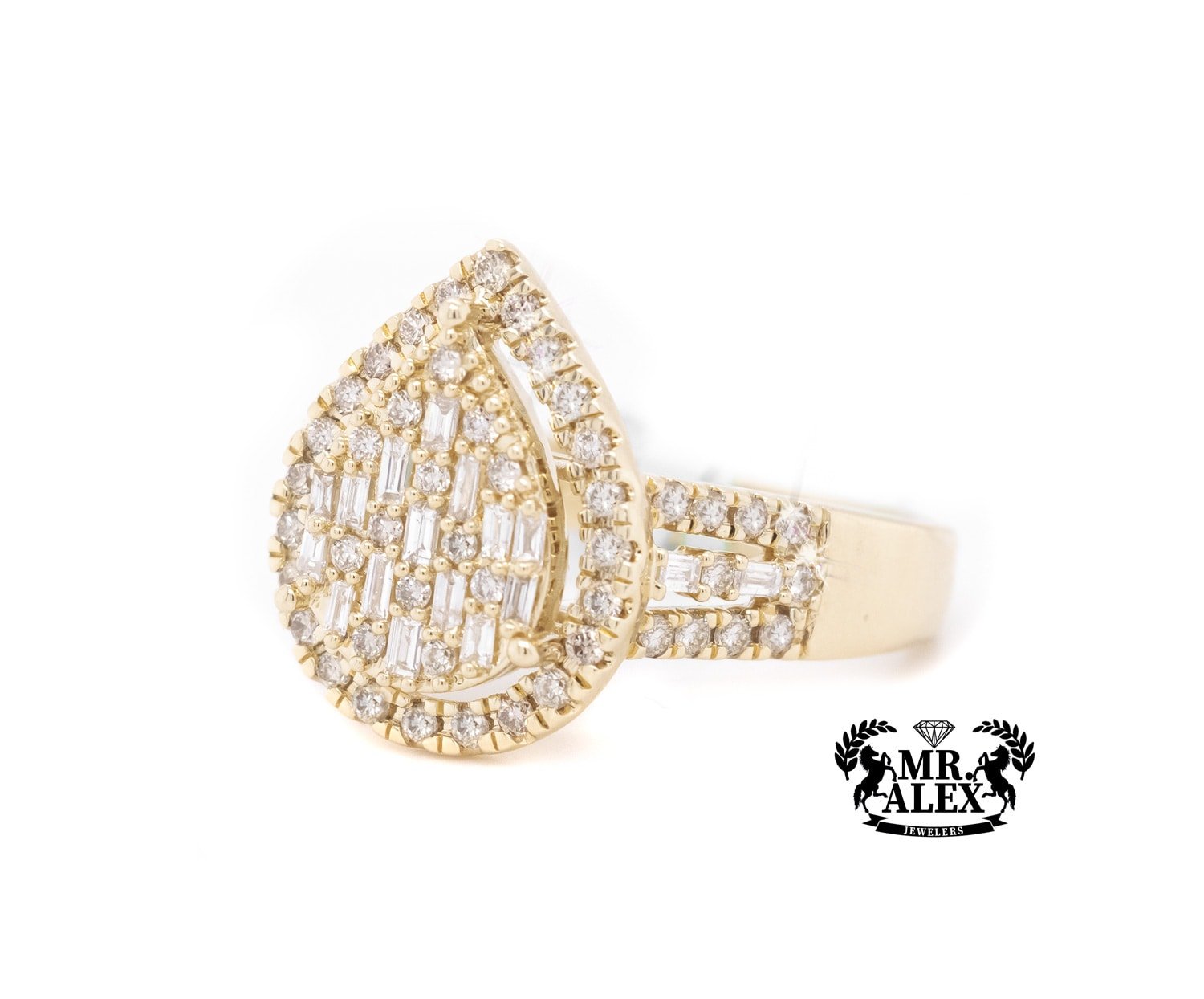 14K Baguette Pear Shape Diamond Ring 0.85ct - Rings | Mr. Alex Jewelry