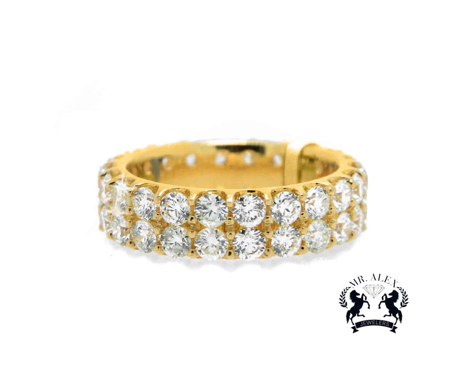14K Diamond Ring 2 Row 6.20ct Yellow Gold - Rings | Mr. Alex Jewelry