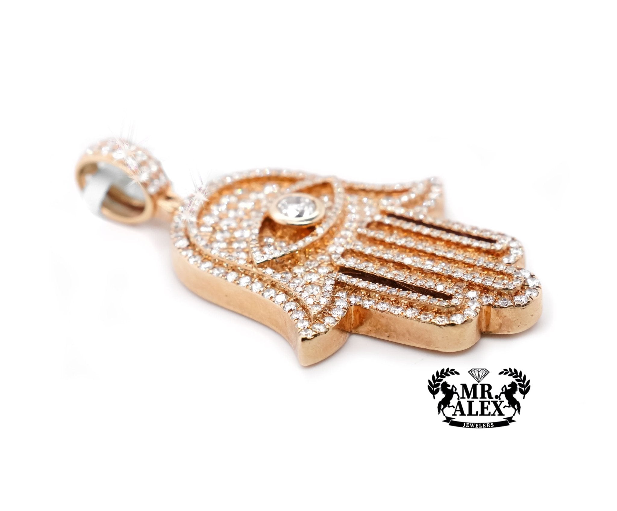 14K Gold Radiant Hamsa Hand Pendant with 4.75ct - Pendant | Mr. Alex ...